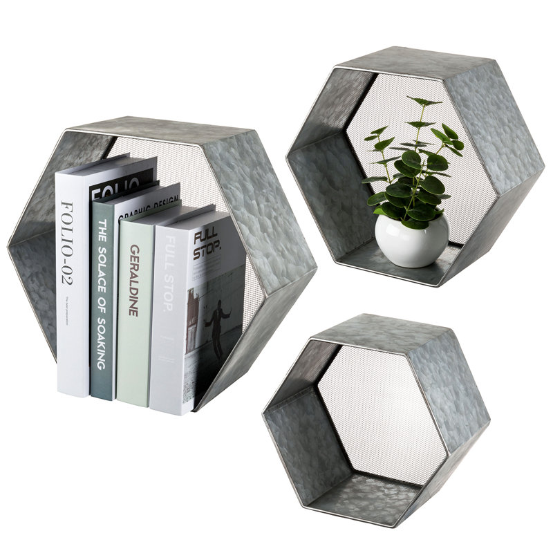Hokku Designs Vrinda Galvanized Metal Hexagon Floating Shelves | Wayfair